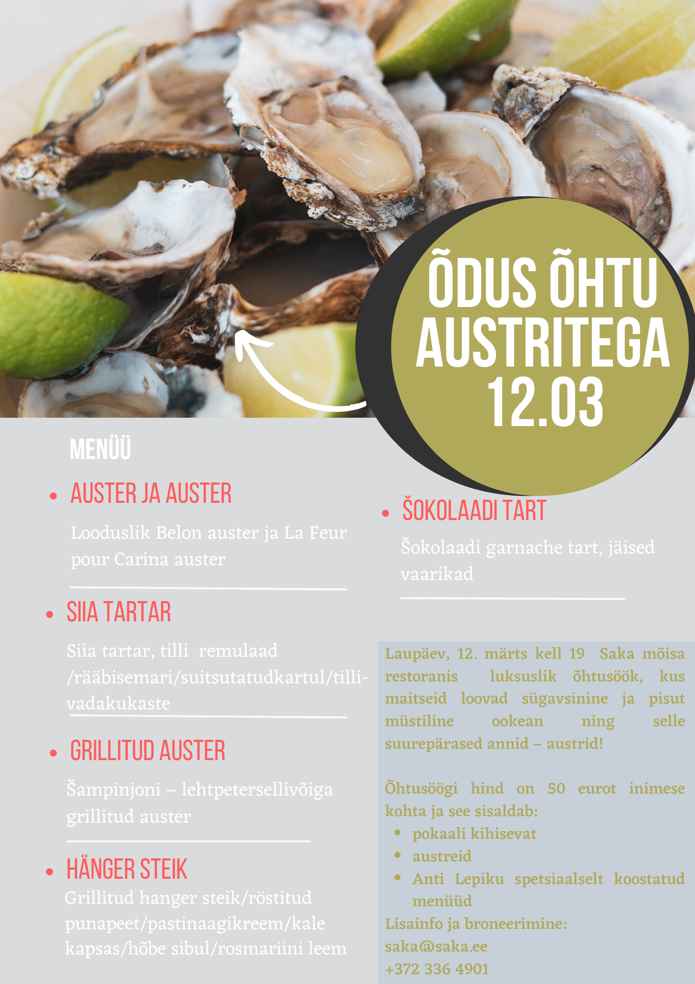 Õdus õhtu austritega - Saka Mõis